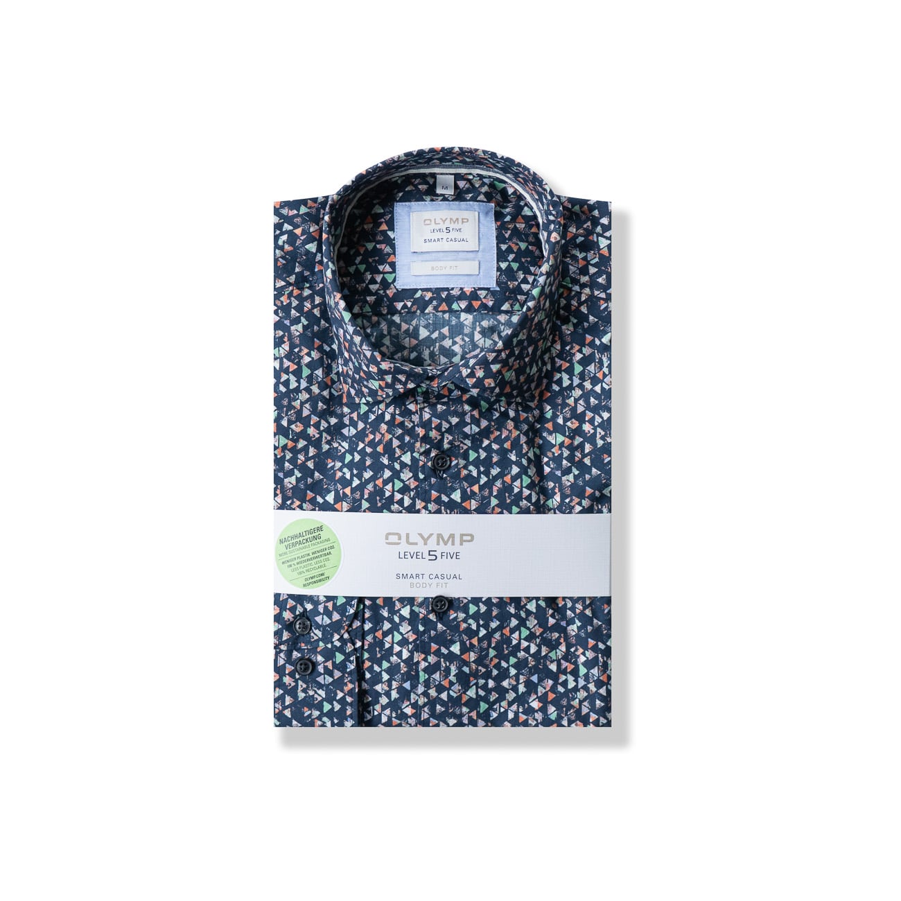 Olymp – Navy Blue with Triangle Print – Smart Casual Shirt - Eurostyle